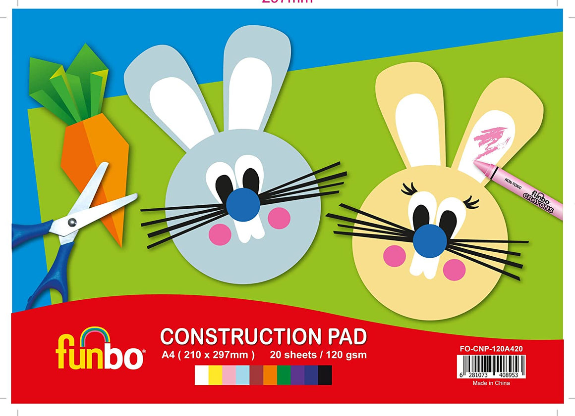 Funbo Construction Pad 120gsm, A4,20 sheets, 10 assorted colours ...